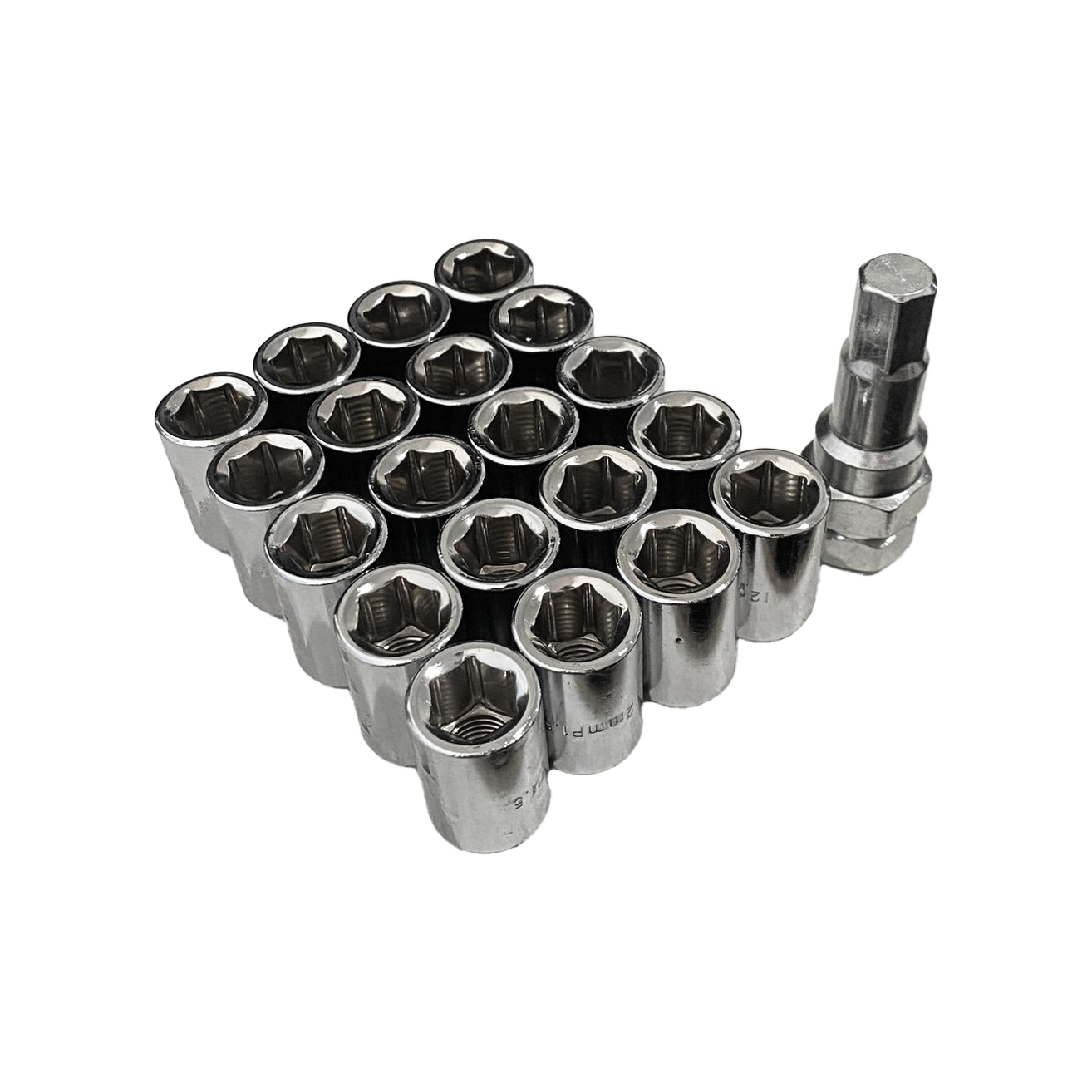 WHEEL NUT SET (STEEL) 20 pcs - 12x1.5mm - INTERNAL HEX TYPE - 35mm Lon ...